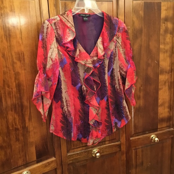 august silk | Tops | August Silk Ruffled Front Blouse Button Down Size ...